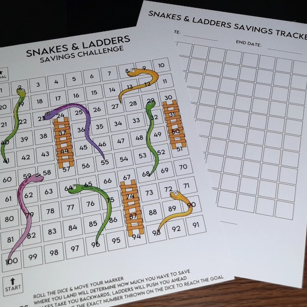 Printable Snakes & Ladders Savings Challenge | Savings Goal | Savings ...