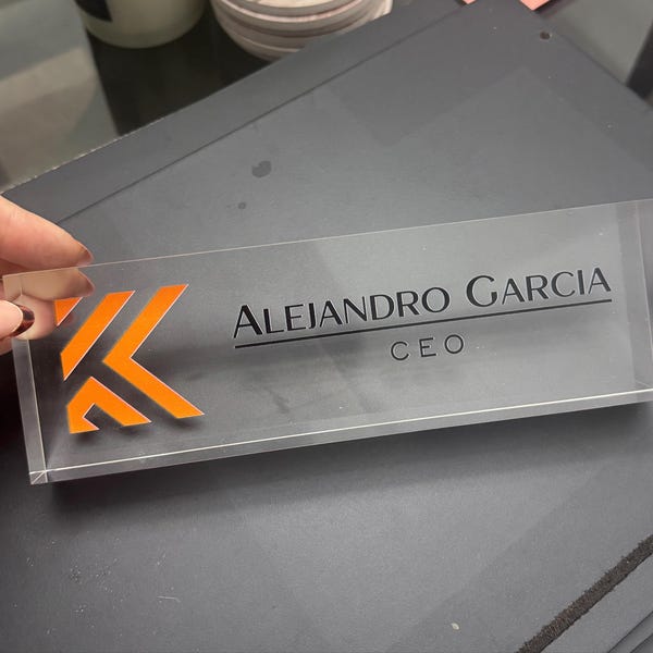 Customized Clear Acrylic Desk Name Plate Block With Personalized Logo ...