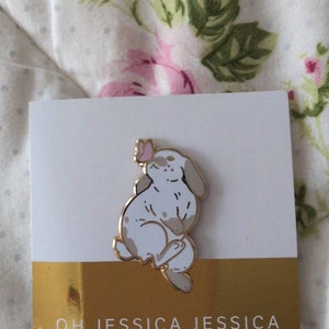Moon Rabbit Hard Enamel Pin Gold, White Bunny Rabbit Lapel Pin ...