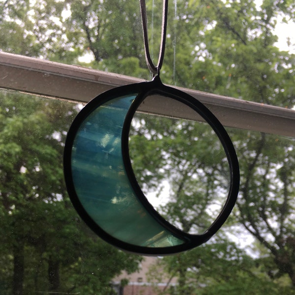 Mini Stained Glass Moon - Seafoam & Clear Glass, Crescent Moon Wall ...