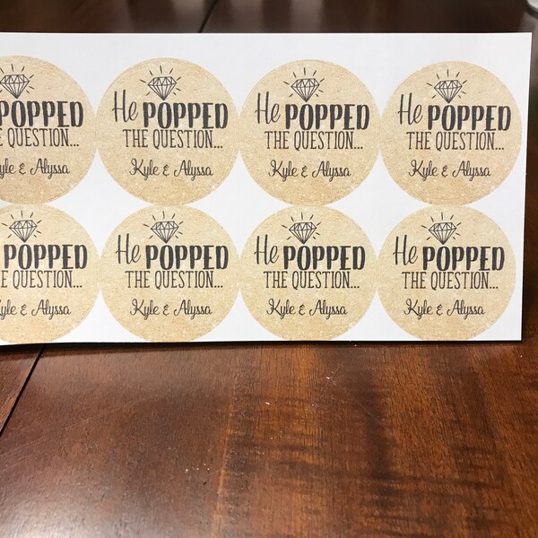 Wedding Favors, Bachelorette Stickers, He Popped the Question, Wedding ...