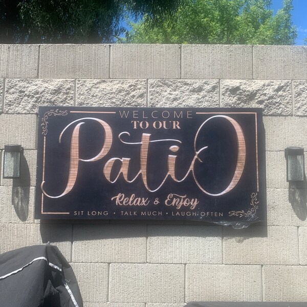 Patio Sign Personalized, Backyard Sign Custom, Large Black Canvas Sign ...