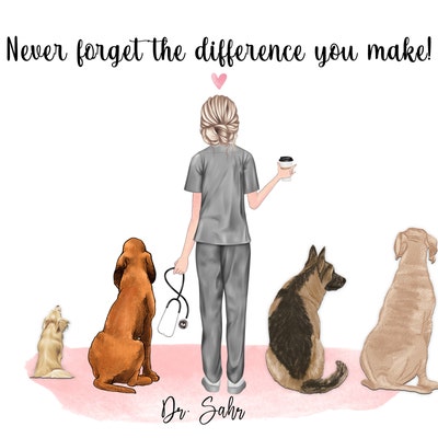 Personalised Vet Print, Custom Veterinarian Nurse Gift, Dog Pet Animal ...
