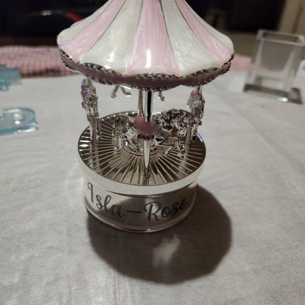 Personalised Silver Musical Carousel, Music Box, Musical Carousel ...