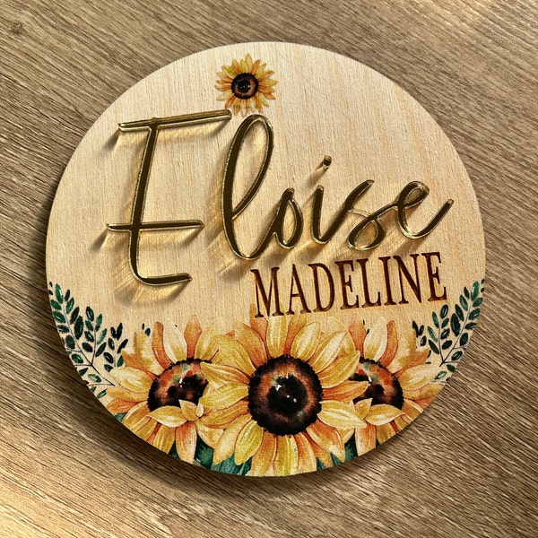 Sunflower Wood Name Sign Baby Girl 3D Name Announcement Sign New Baby ...