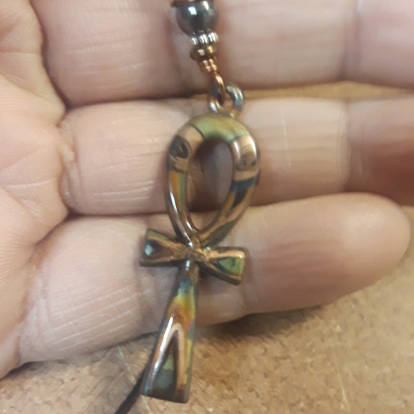 Ankh Necklace - 7th Anniversary Gift -flame Colored Copper Ankh ...
