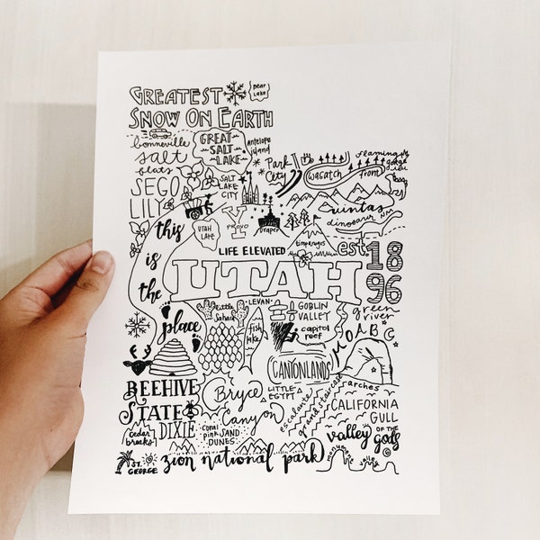 UTAH Typography Word & Icon Map Print - Wall Decor, Gift, Art - Etsy