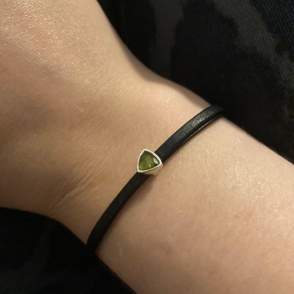 Leather and Astrophyllite Cuff Bracelet, Solid Sterling Silver Bezel ...