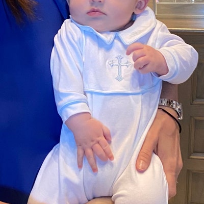 Luke Baptism Outfit-white W Blue Trim-baby Boy Baptism Outfit-baby Boy ...