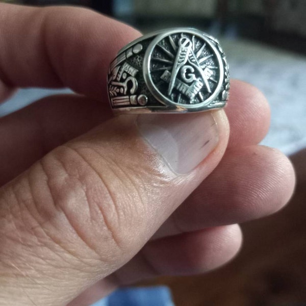 Masonic Ring 925 Sterling Silver MASTER MASON Symbols G Letter Sacred ...