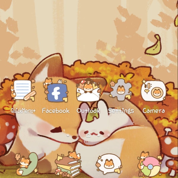 Cute Autumn Fox App Icon Set | Kawaii Aesthetic Theme for Android Ios ...