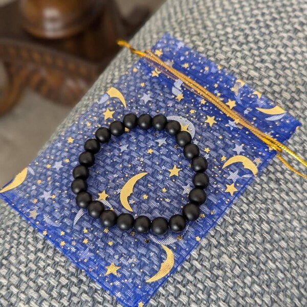 All Black Bead Bracelet Matte Black Bead Black Hematite Custom Size ...