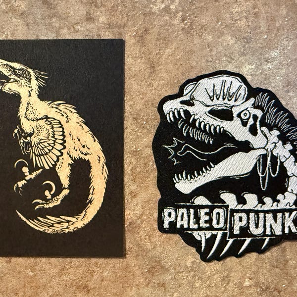 Dilophosaurus Paleo Punk Jacket Patches, Natural History Paleoart ...