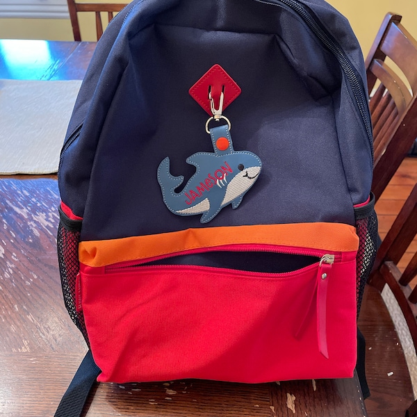 Shark Personalized Name Tag, School Backpack Tag, Blue Shark Snap Tab ...