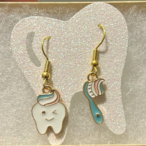 Dental Earrings, Floss, Molar Tooth, Toothbrush and Toothpaste, Tooth ...