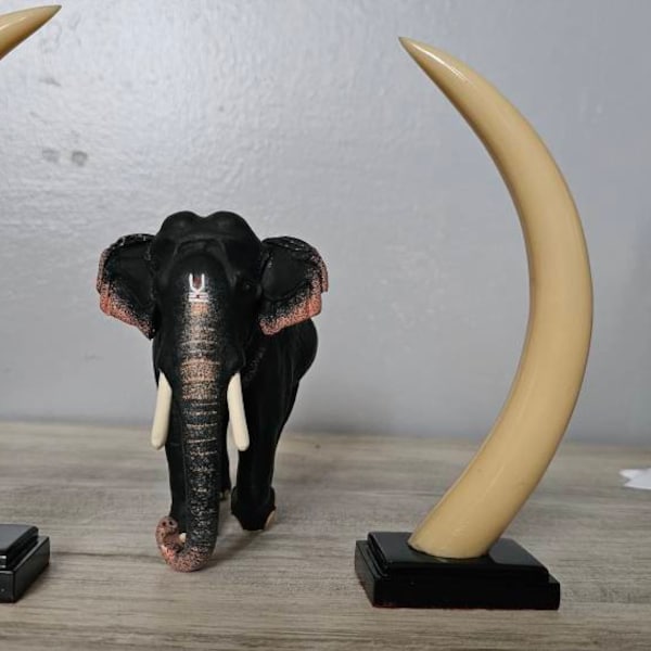 Large Faux Tusk Ivory Elephant On Base Home Décor 1 Pair Sb1 Etsy