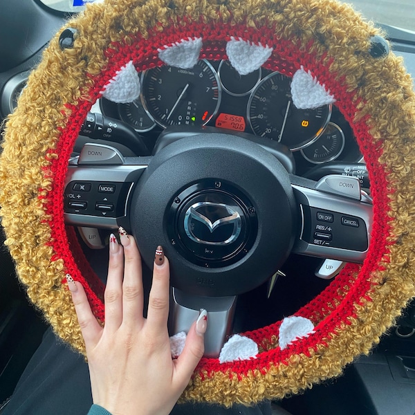 Cute Fluffy Soft Grey Car Steering Wheel Cover, Crochet Steering Wheel ...