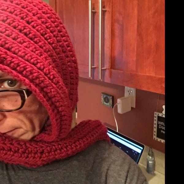 Hooded Scarf, Red Scarf, Hooded Cowl, Scarf With Hood, Womens Scarf ...