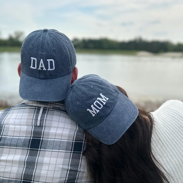 Mom & Dad EMBROIDERED Dad Hat Cap, Pigment Dyed Unstructured Baseball ...