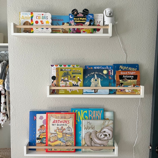 Nursery Bookshelf, Shelf With Hanging Rod, Nursery Shelf, Montessori ...