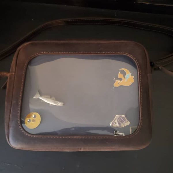 Personalized Leather ITA Crossbody Bag: Clear Window Pin Display Purse ...