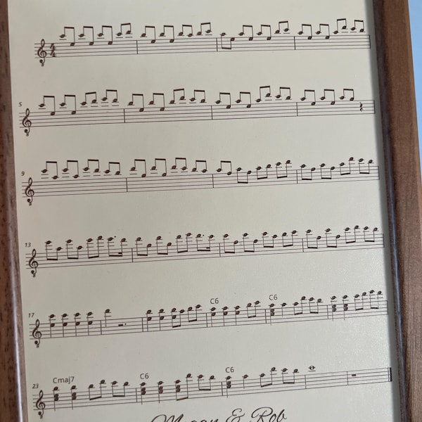 Leather Engraved Music Sheet, Personalized Framed Music Notes, 3rd ...