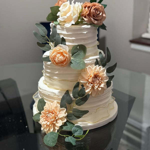 Rustic Wedding Cake for Display. Diagonal Buttercream Design. Faux ...
