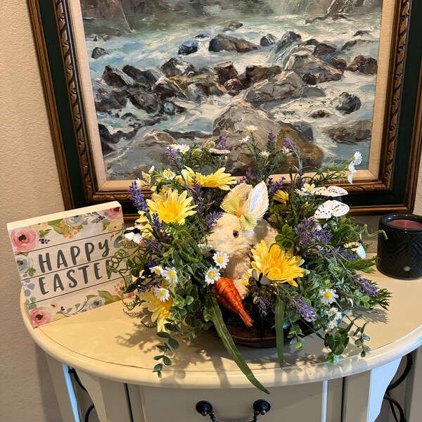 French Country Cottage Blue Yellow Floral Arrangement in Green Pitcher ...