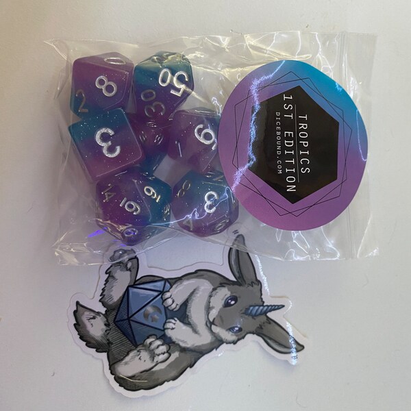 Tropics - Ocean Blue, Purple and Pink Glittery D&D Dice, Dice Set for ...