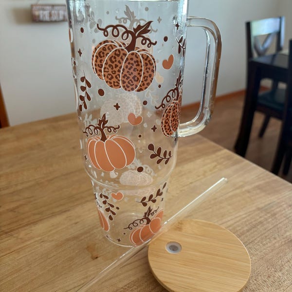 40oz Glass Tumbler With Handle, Halloween Glass Tumbler, Cute Halloween ...