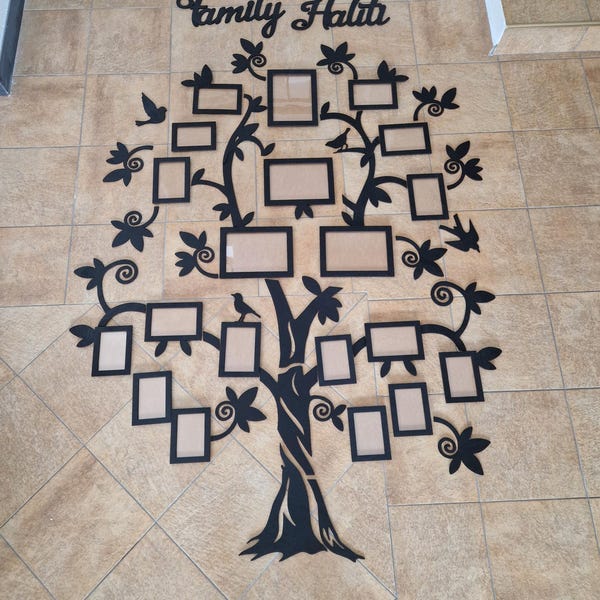 Big Wooden Family Tree With Frames, Large Family Tree Wall Art, Wood ...