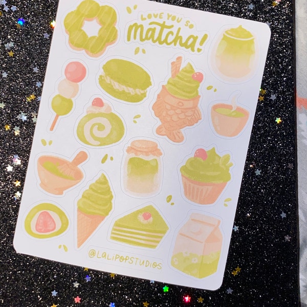Matcha Sticker Sheet | Aesthetic Matcha Stickers, Bullet Journal ...