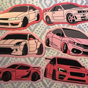 Car Line Art Stickers, Car Decal, Car Laptop Sticker, Black and White ...