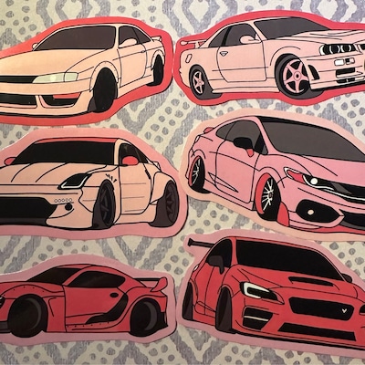 Car Line Art Stickers, Car Decal, Car Laptop Sticker, Black and White ...