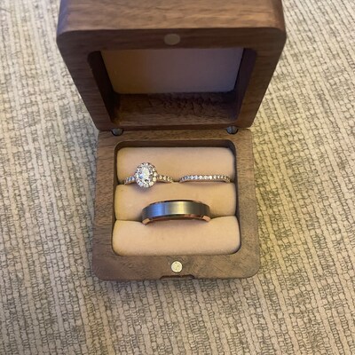 Custom Wooden Wedding Ring Box With Name, Engagement 3 Slots Square ...