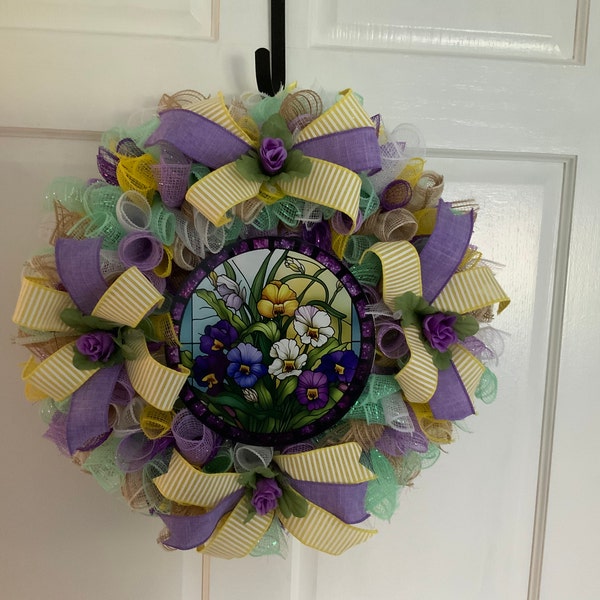 Pansy Floral Wreath Sign, Metal Wreath Sign, Signs for Wreaths, Round ...