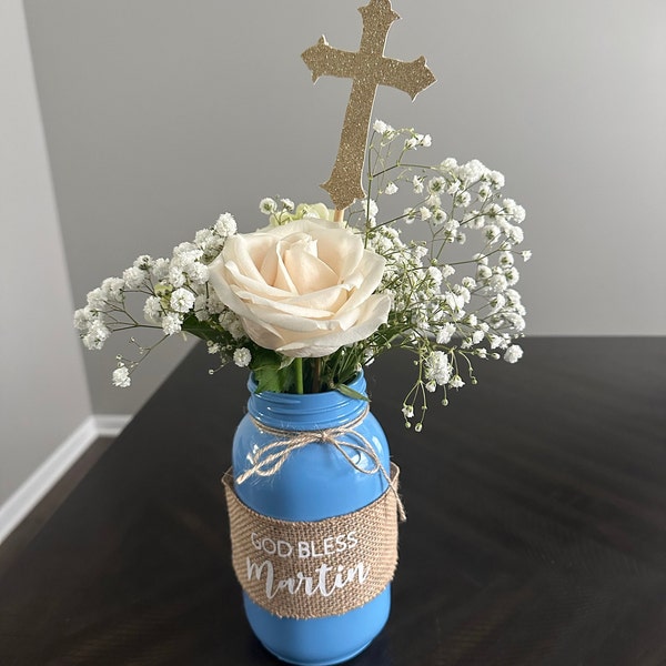 Rustic Baptism Decorations, Personalized Burlap Wrap and Twine, Jars ...