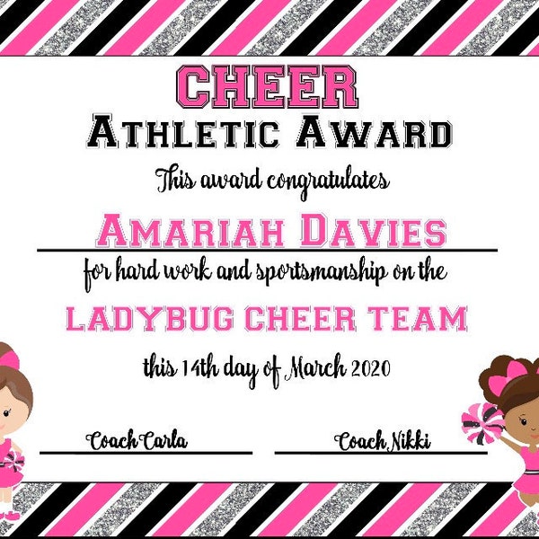 INSTANT DOWNLOAD Cheerleading Certificate Cheerleading Award ...