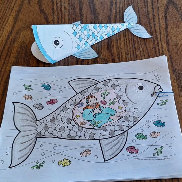 Jonah and the Big Fish Activity Craft Page With Colouring Page and Word ...