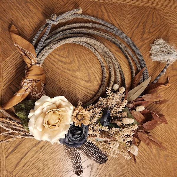 Western Cowboy Rope Wreath / Rustic Lariat Wreath / Farmhouse Wreath ...