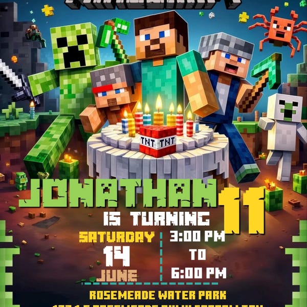 Editable Minecraft Pool Party Invitation | Minecraft Pool Birthday ...