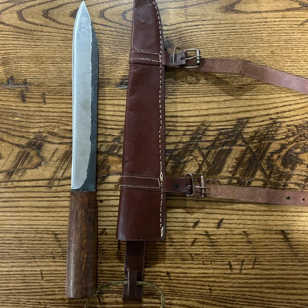 Medieval Work Knife Celtic Viking Hardwood Leather Sheath Sax Style ...