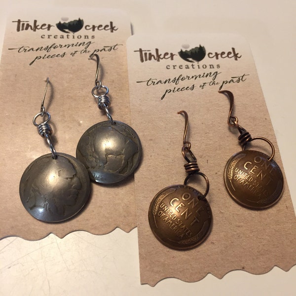 Wheat Penny Earrings • Vintage Coin Jewelry • Anniversary or Birthday ...