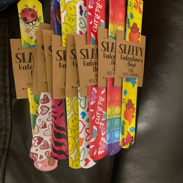Assembled SLAPPY Valentines Day Tags With Slap Bracelets, Candy-free ...