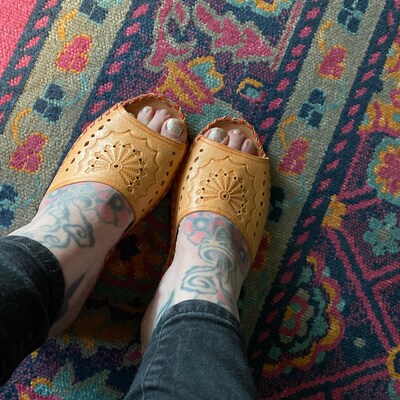 Women's Leather Mountaineer Slippers, Openwork, Natural, Highlander ...