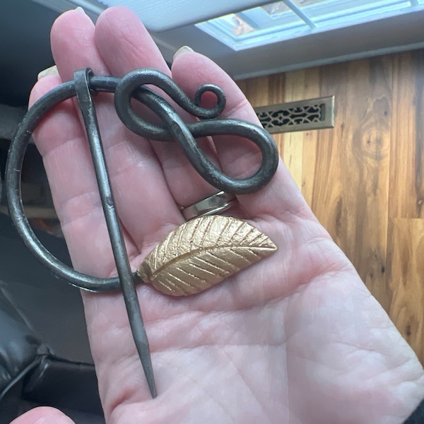 Hand-forged Curled Steel Medieval Brooch With Gold or Silver Leaf ...