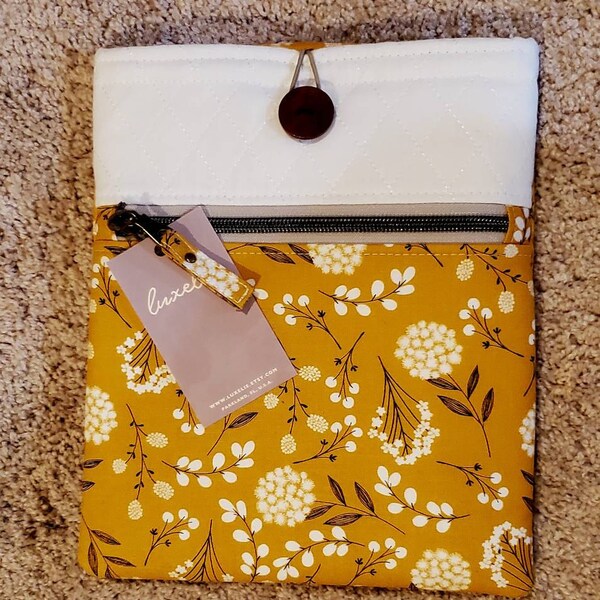 Padded Book Sleeve "mustard Dandelion" Kindle Sleeve, Quilted Book ...