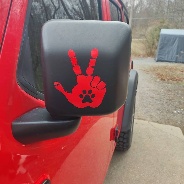 Set of 2 Paw Print Peace Hand Wave Decals for Jeep Side Mirrors - Hand ...