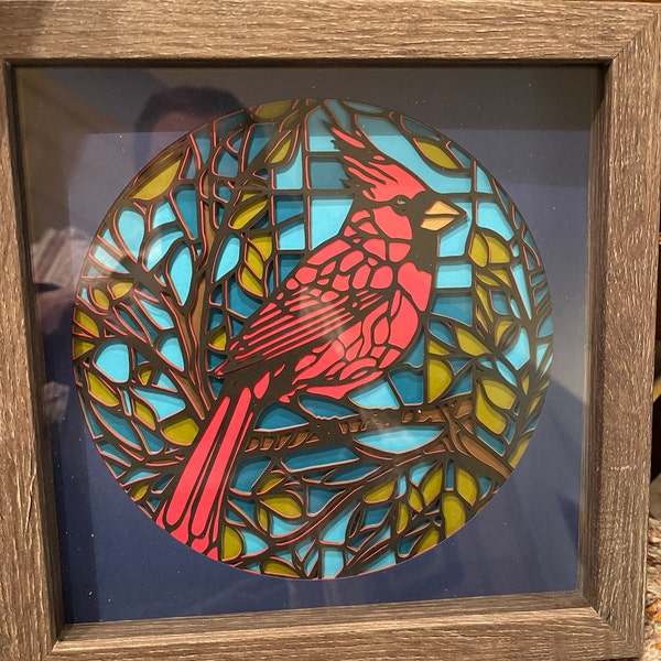 Cardinal Stained Glass Shadow Box Svg, Mosaic Cardinal, Layered ...