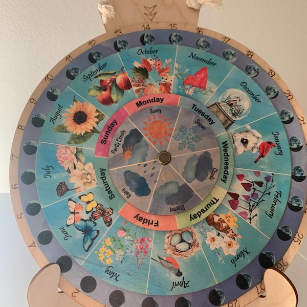Wheel of the Year, Wooden Perpetual Calendar, Moon Phases Wheel ...